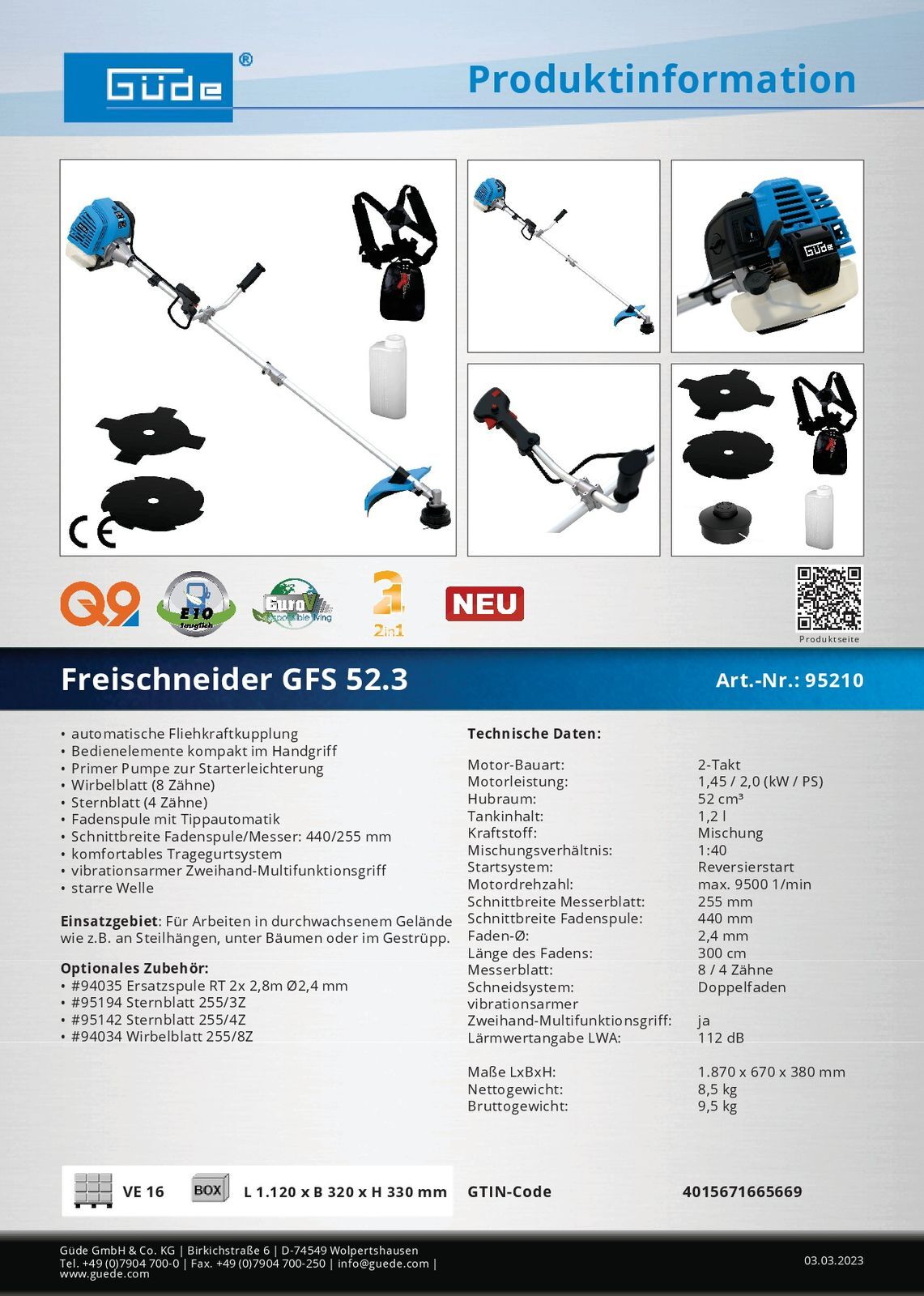 Güde Freischneider Motorsense Rasentrimmer Rasenkantenschneider GFS 52. ...