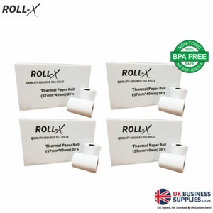 ROLL-X 57x40mm MACHINE TILL CREDIT CARD,PDQ THERMAL PAPER ROLLS BPA ...