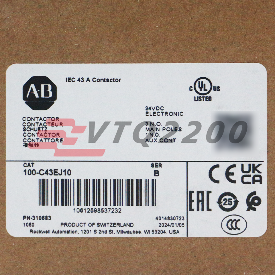 Brand 100-C43EJ10 Allen-Bradley 100-C IEC Contactor 24V DC Electronic ...