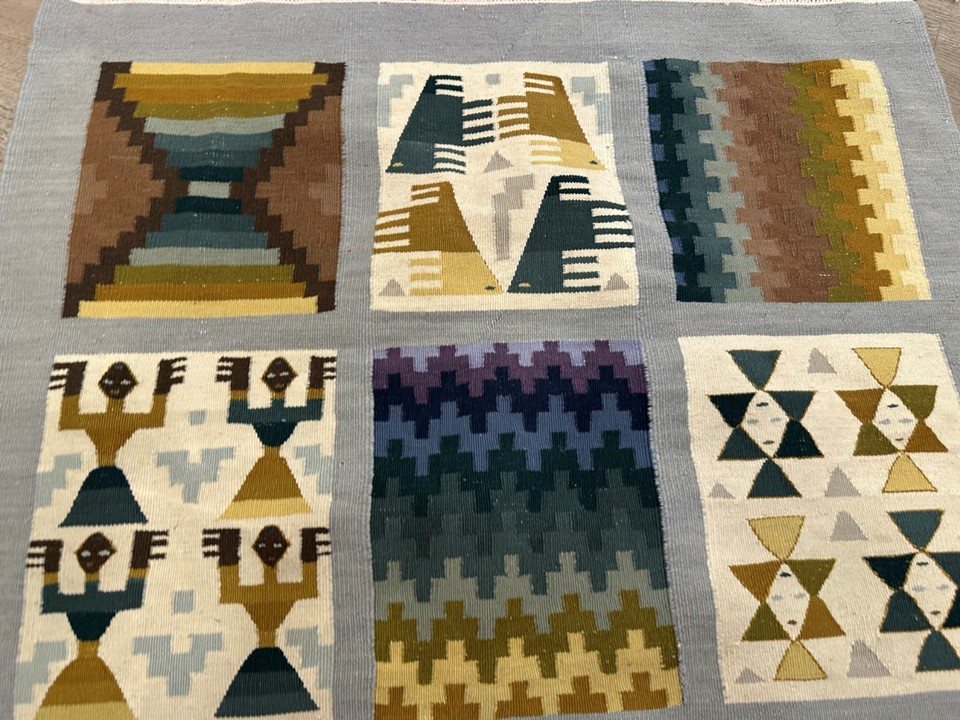 Hand Knotted Vintage Bulgaria Pictorial Wool Kilim Area Rug 2.6 x 2.11 ...