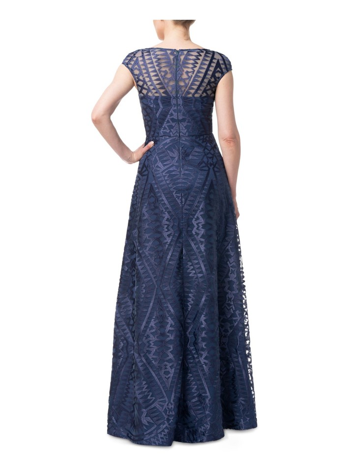 JS COLLECTION Womens Blue Lined Cap Sleeve Full-Length Formal Gown ...