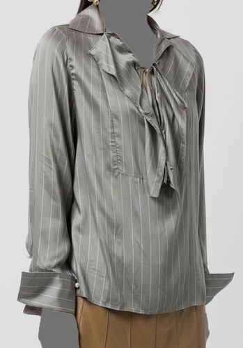 $445 Palmer Harding Women's Gray Emotions Unfold Striped Blouse Top ...