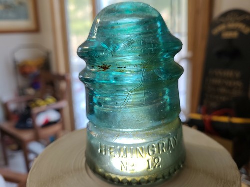 ANTIQUE Hemingray No. 12 Patent May 2 1893 Blue Green Glass Electric ...
