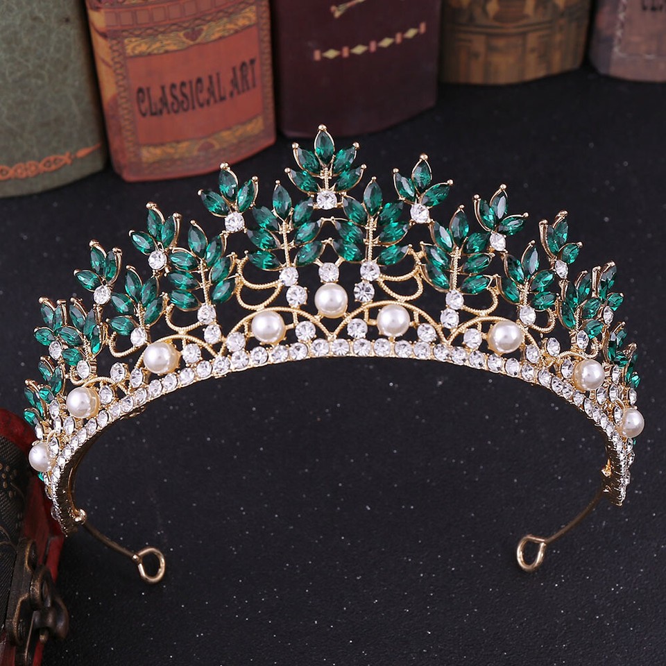 55 Styles Green Crystal Queen Princess Tiara Crown Wedding Princess For ...