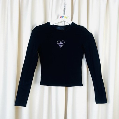 White Fox Womens Baby Tee T-Shirt Long Sleeve Logo Black Size XS | eBay