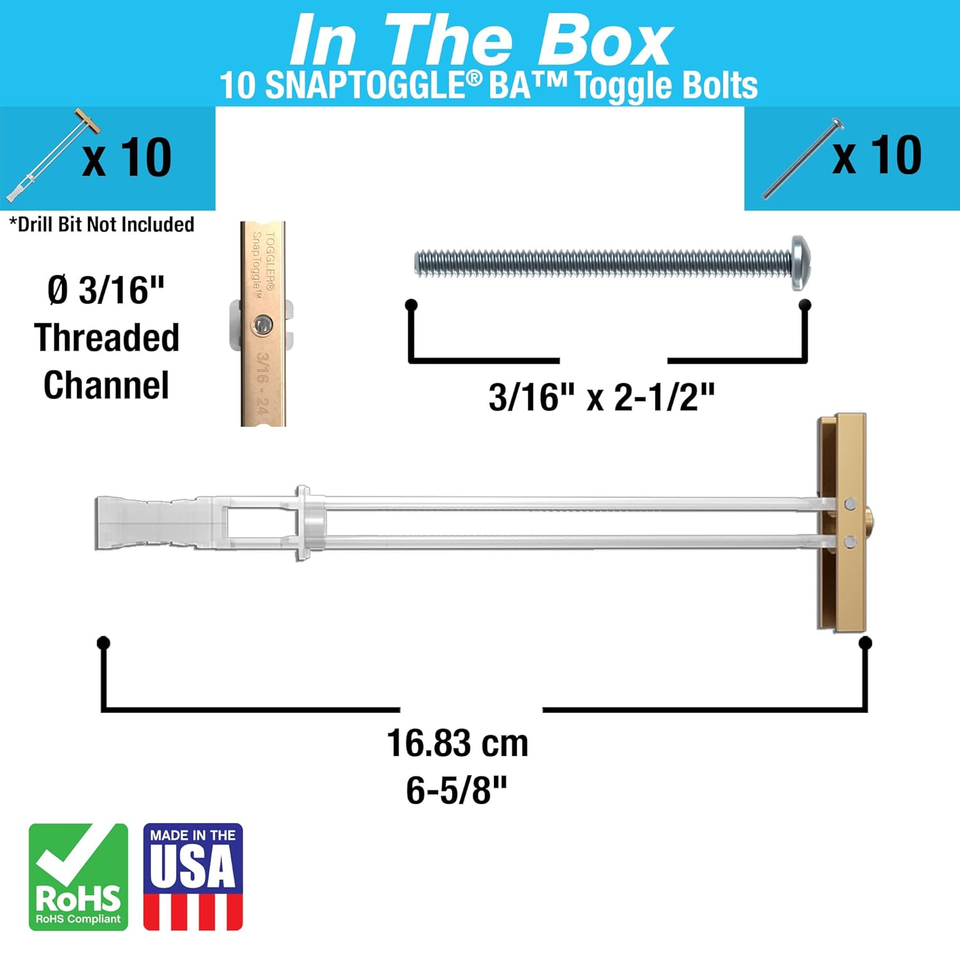 TOGGLER SNAPTOGGLE Heavy-Duty Drywall Toggle Bolt – 3/16"-24 UNC Zinc ...