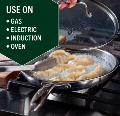 HexClad 6 Piece Hybrid Stainless Steel Cookware Pan Set with Lids ...