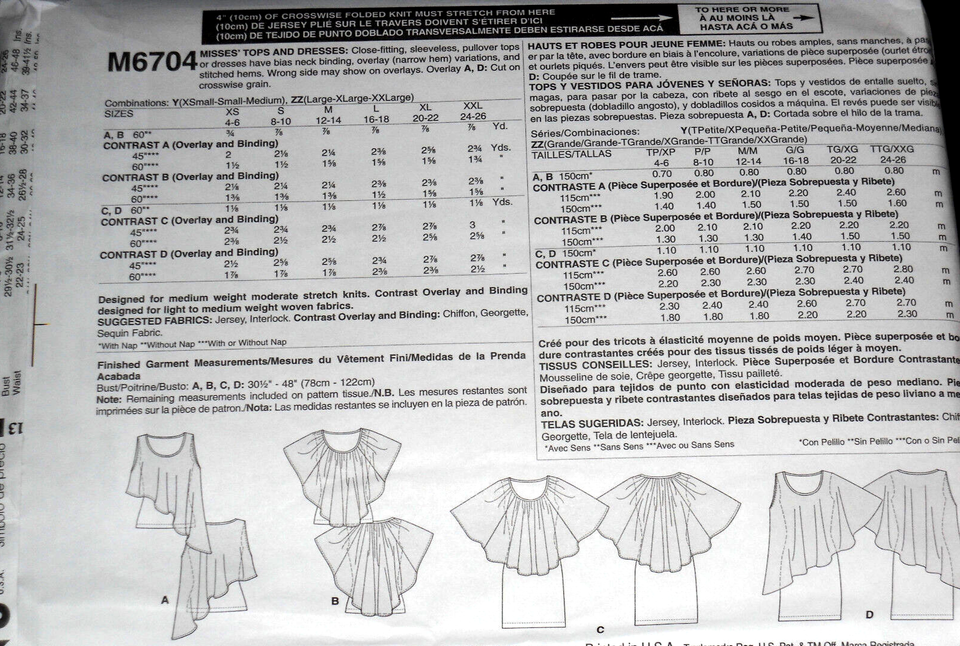 McCalls 6704 Knit Dress and Top Easy Misses size L-XXL Sewing Pattern ...