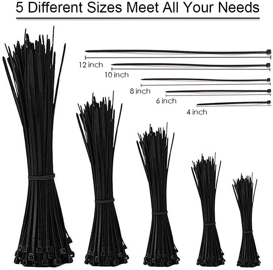 Cable Zip Ties,500 Packs Self-Locking 4+6+8+10+12-" Width 0.16inch ...