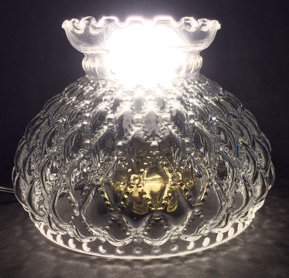 7" fitter Diamond Quilted Clear Glass Oil Student Lamp Shade Crimp Top ...
