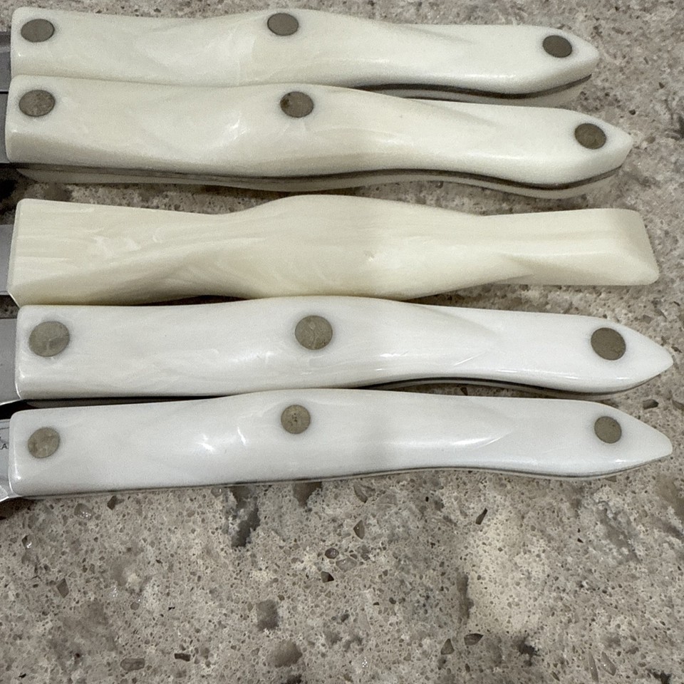 Cutco White Knife Set 5 PC Set & Wooden Block 4120 1764 1726 1728 1729 ...