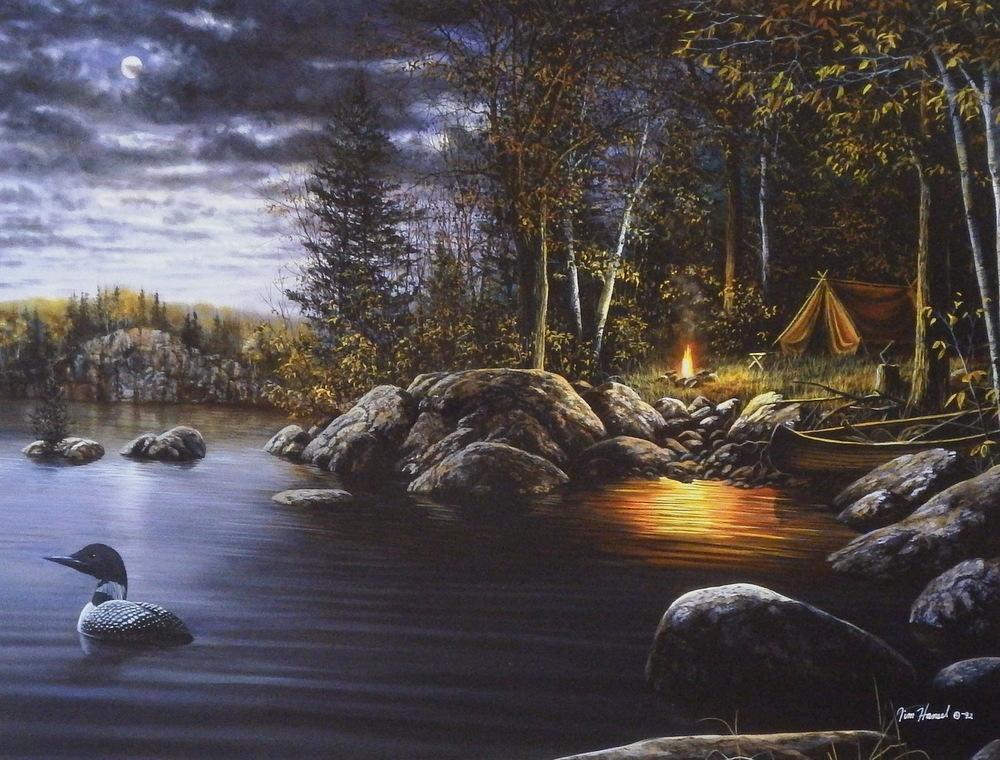 Jim Hansel "Northern Solitude " Loon Camping Lake Print 16" x 12" | eBay