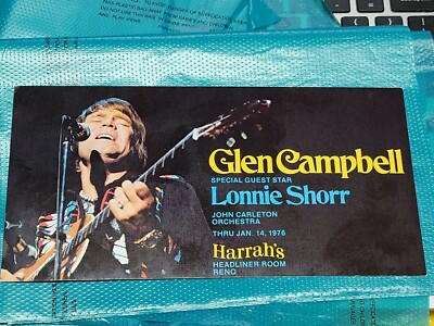 Glen Campbell Lonnie Shorr 1976 Harrah's Reno Celebrity Postcard Lrg ...