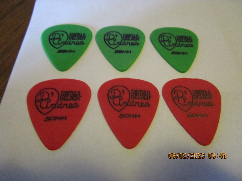 6 Pack D'Andrea Formula Delrex Guitar Picks - 3Red/3Green .50mm & .88mm ...