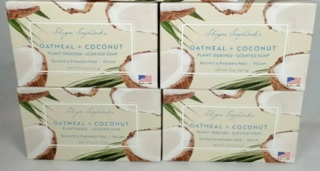 4 Pks Shugar Soapworks Oatmeal Coconut Vegan Scented Bar Soap, 5 oz, US Made | eBay