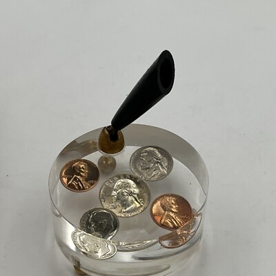 NOS? Lucite Coin Pen Holder Pre 1964 Silver!! MCM Mid Century Desk ...