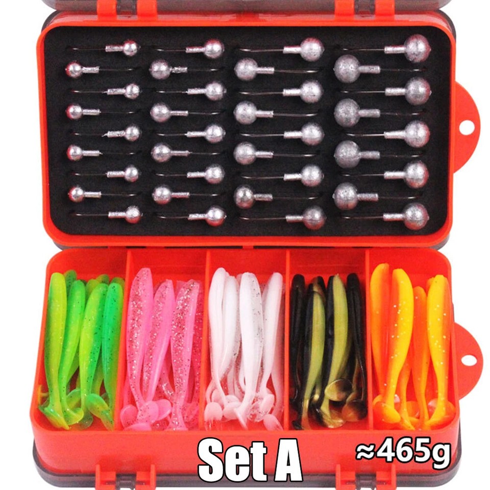86pcs Fishing Tackle Box Crank Jig Head Hook Set Lure Soft Bait Bass ...