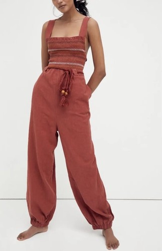 New Free People Sienna Smocked Jumpsuit Bodice Rope Belted Smocked Top ...