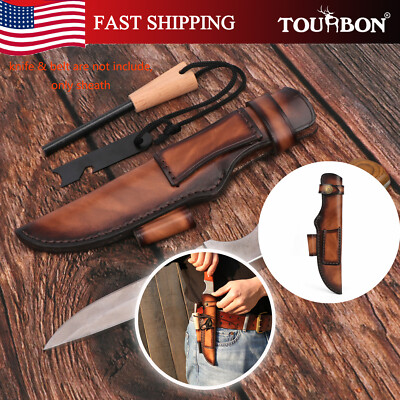 TOURBON 3 Slots Leather Tool Sheath for Knife & Magnesium Rods & Fire ...