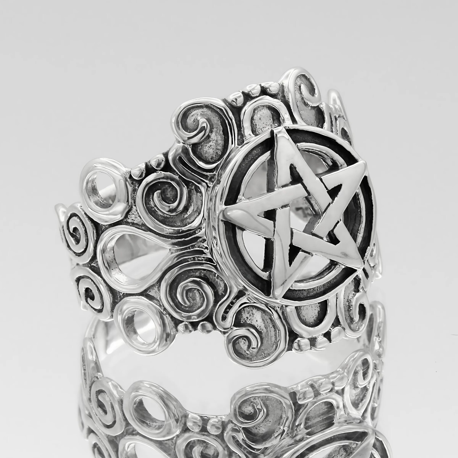 Large Sterling Silver Pentacle Pentagram Ring Witchcraft Wicca Jewelry ...