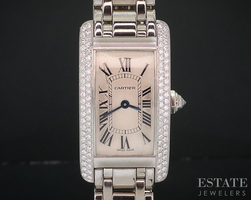 Cartier Tank Americaine 1713 18k White Gold Diamond Guilloche Watch ...