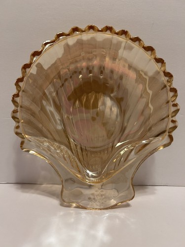 Vintage Amber Carnival Glass Clam Shell Shaped Trinket Soap Candy Dish ...