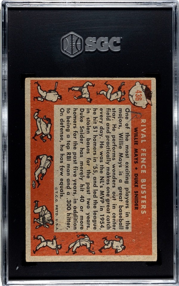 Willie Mays/Duke Snider 1958 Topps Rival Fence Busters Card #436- SGC ...