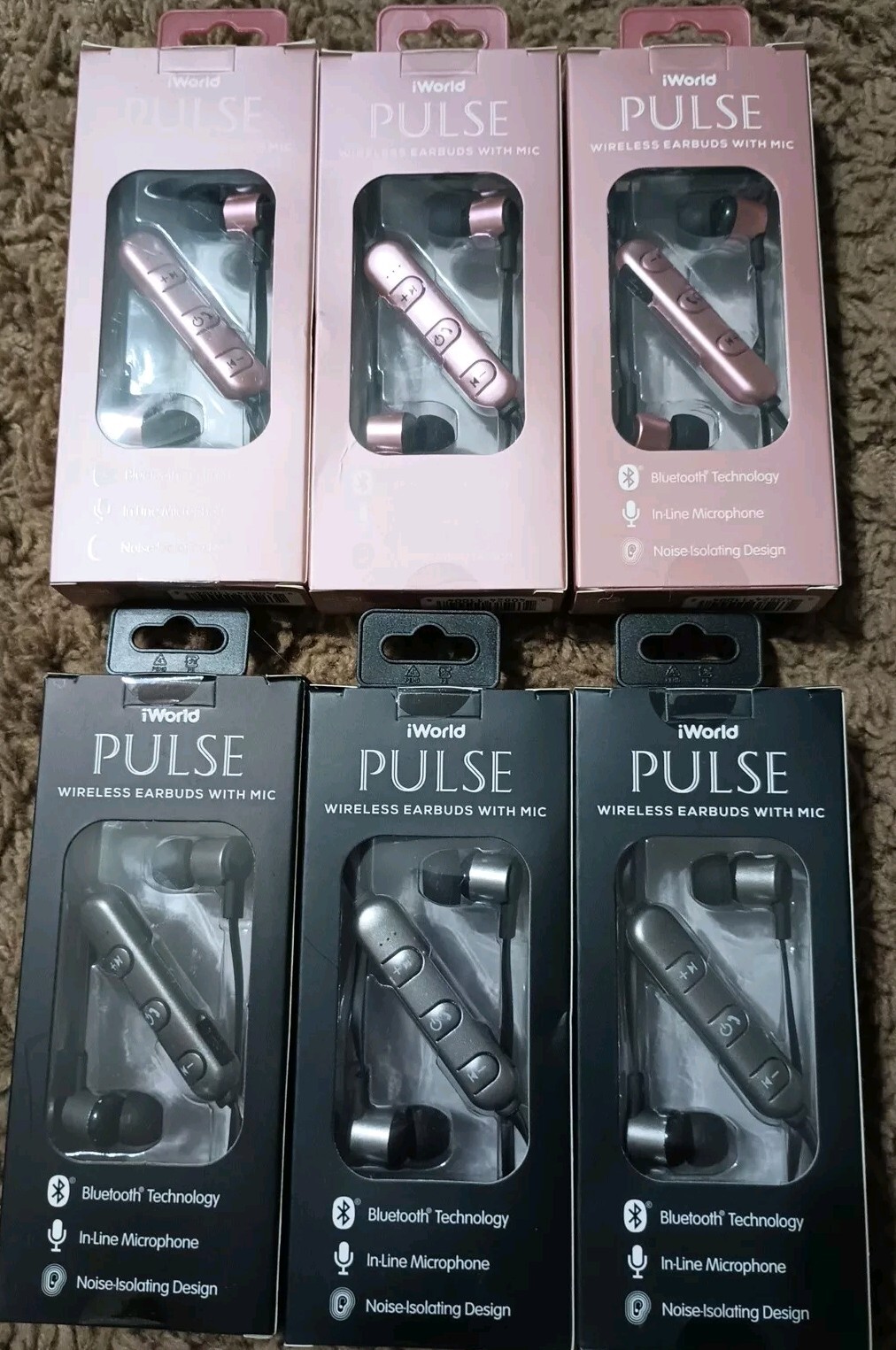 LOT OF 3 iWorld Pulse Wireless Bluetooth Stereo Earbuds w/In-line Mic 3 ...