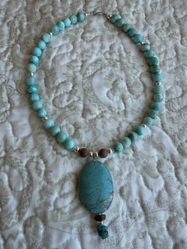 Large Howlite Drop Pendant & Blue-dyed Agate Southwest-Style Necklace ...