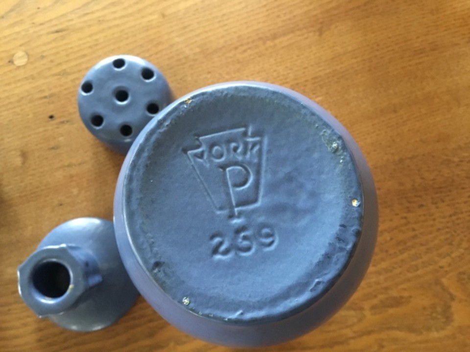 VTG Set Blue Matte Art Pottery Vase Candle Holder Flower Frog ...