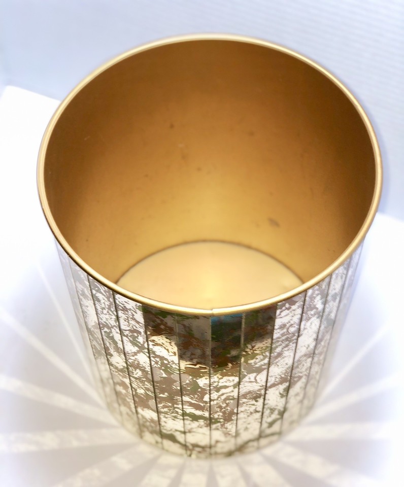 VTG Mirrored Hollywood Regency Gold Green Waste Basket Trash Can Round ...