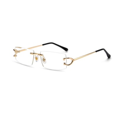 Gold Wire Frame Narrow Rimless Clear Lens Men's Hip Hop Fashion Eye ...