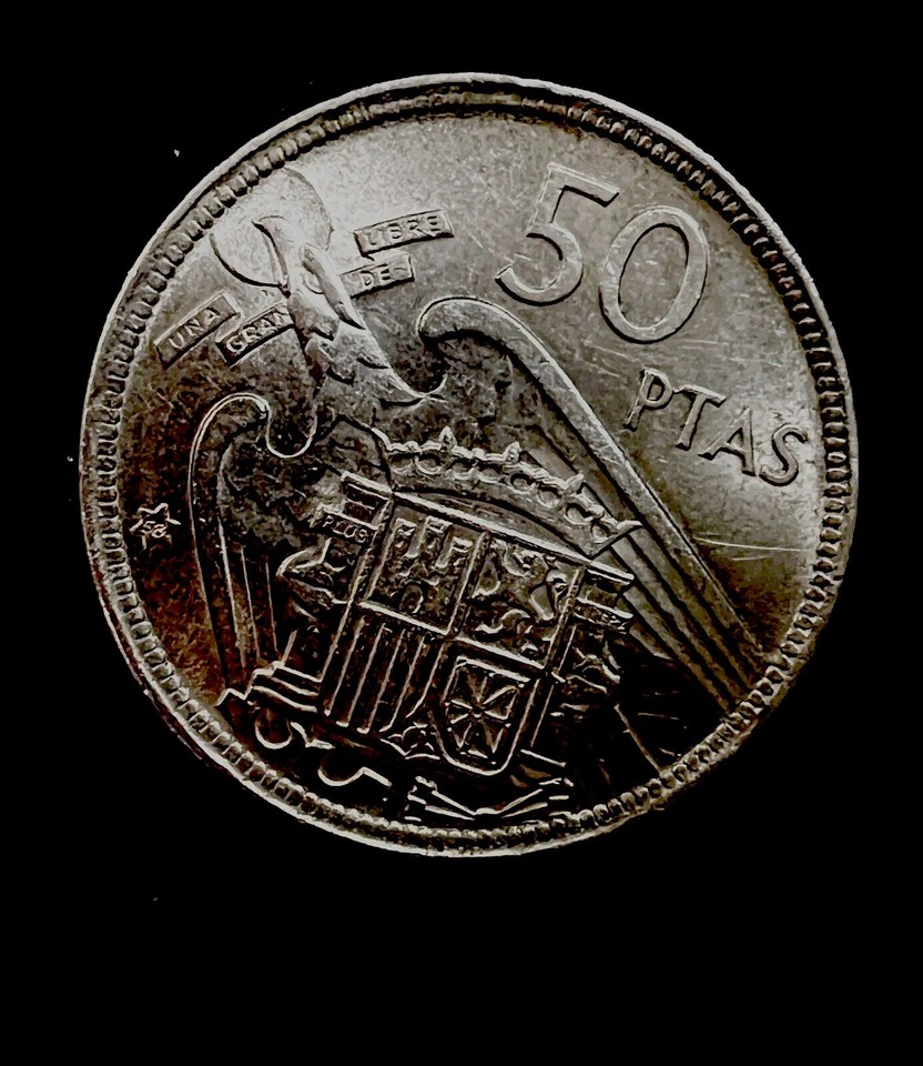 1957 (58 in star) 50 PTAS Spanish Coin with Edge Lettering...BEAUTIFUL ...