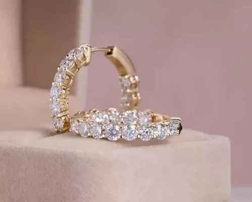 3Ct Round Lab Created Diamond Women Huggie Hoops Earrings 14k Yellow ...