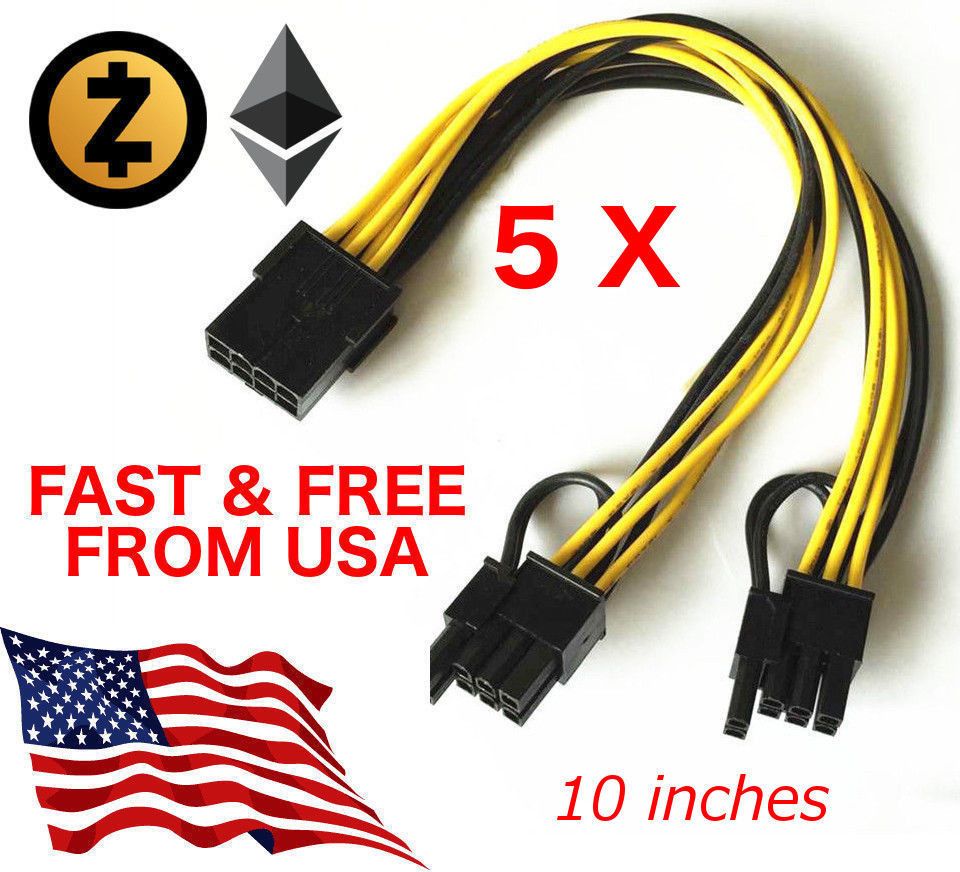 5 Lot PCIE 8-pin Female to 2 Dual 8-pin 6+2-pin Male GPU Graphics Power ...