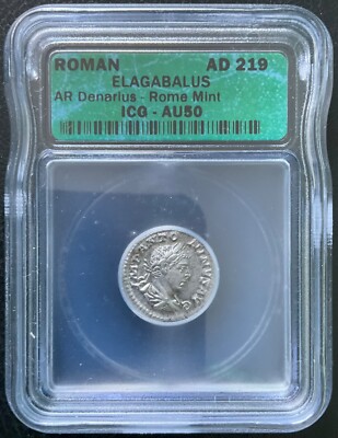 ELAGABALUS AD 219 DENARIUS SILVER COIN ICG AU-50 | eBay