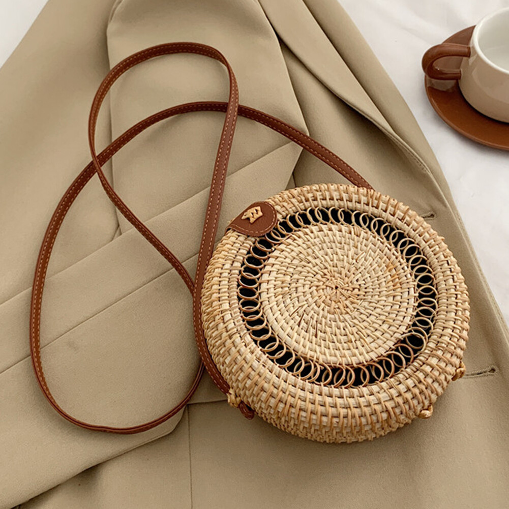 Summer Beach Crossbody Bag Fashion Round Ladies Rattan Bag for Holiday ...