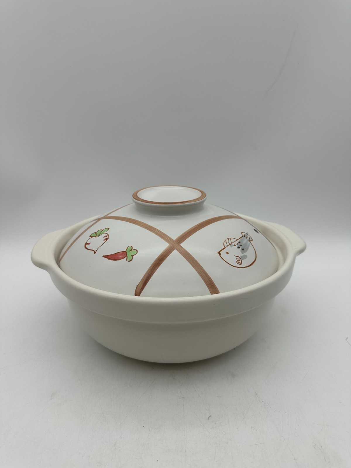 Vintage Japanese Donabe Clay Pot Cooker Hot Pot Fish Vegetable Design ...