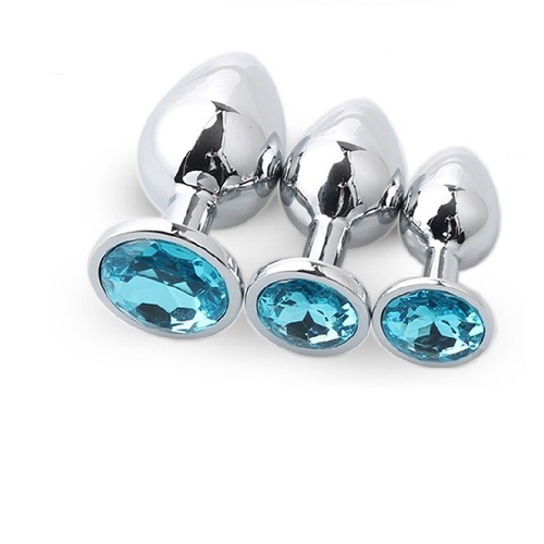 Diamond Anal Butt Toys Plug Round Insert Jeweled Gem Metal 3 Size Set S ...