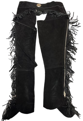 Unbranded Suede Leather Fringed Chaps BLACK Size Adult Large Halloween ...