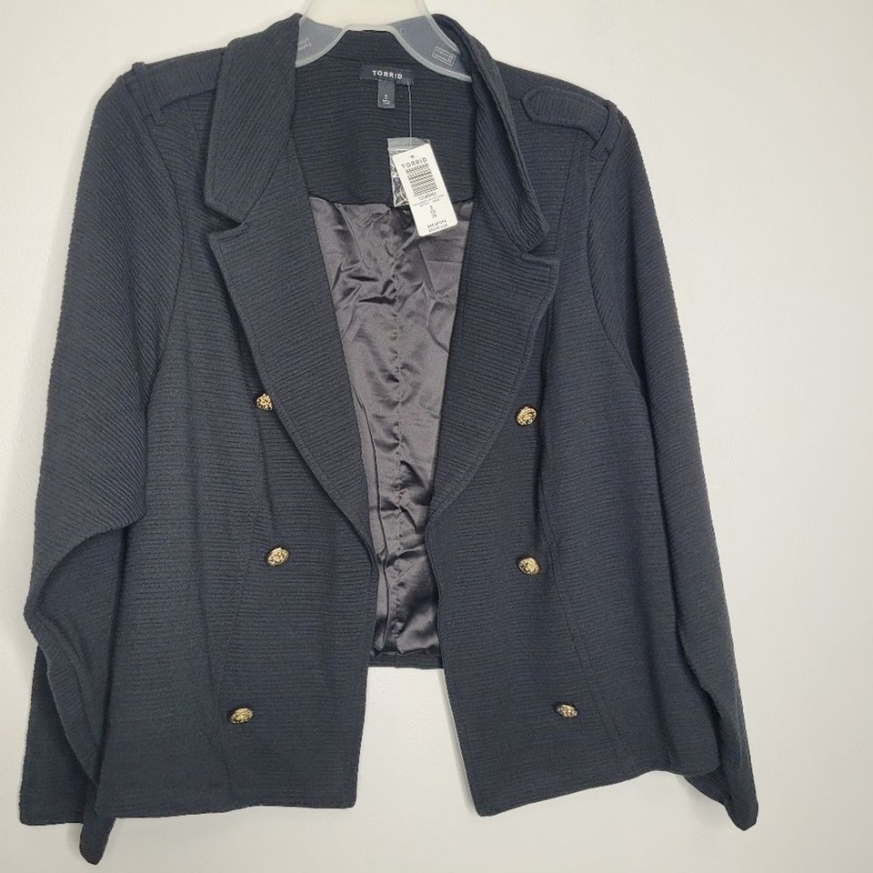 Torrid Textured Ponte Crop Military Jacket Black Workwear Office Plus ...