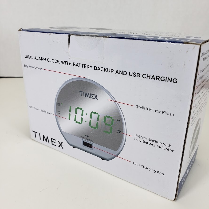 Timex Dual Digital ALARM CLOCK with USB Phone Charger Mirror Finish ...