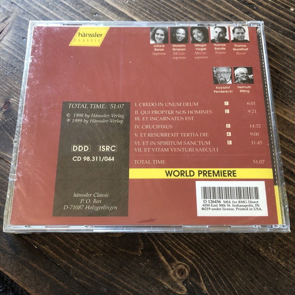 Krzysztof Penderecki : Credo CD NEW Helmuth Rilling Banse Simpson ...