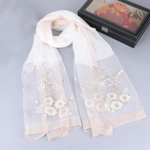 Lady Women Silk Wool Floral Long Scarf Shawl Wrap Elegant Embroidery ...