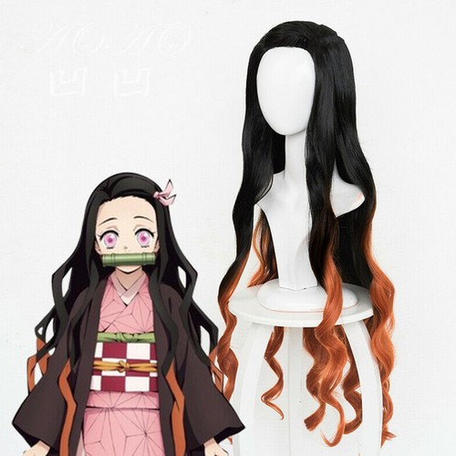 Demon Slayer Kimetsu no Yaiba Kamado Nezuko Long Curly Hair Wig Cosplay ...