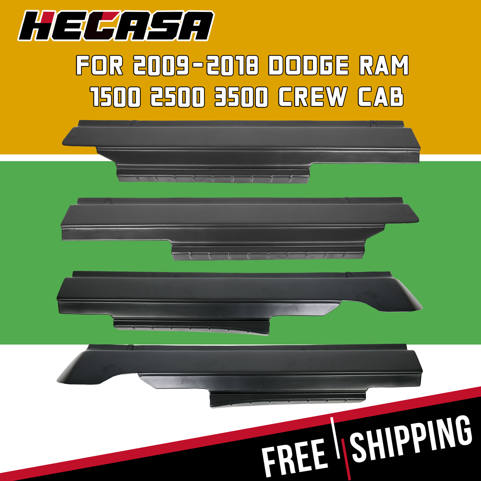 HECASA For 2009-2018 Dodge Ram Crew Cab Rocker Panel Protector Guard ...