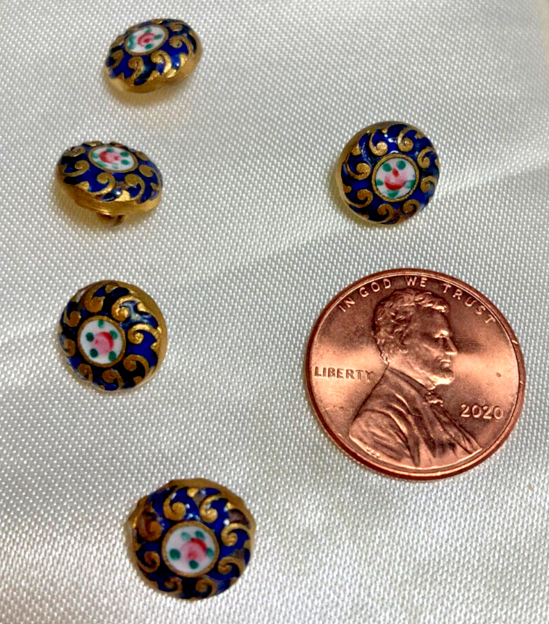 Set of 30 FLORAL ENAMELED & BRASS VINTAGE (antique?) BUTTONS, round ...