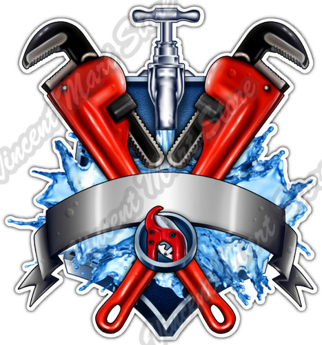 Plumbing Plumber Pipe Drain Fittings Wrench Car Bumper Vinyl Sticker ...
