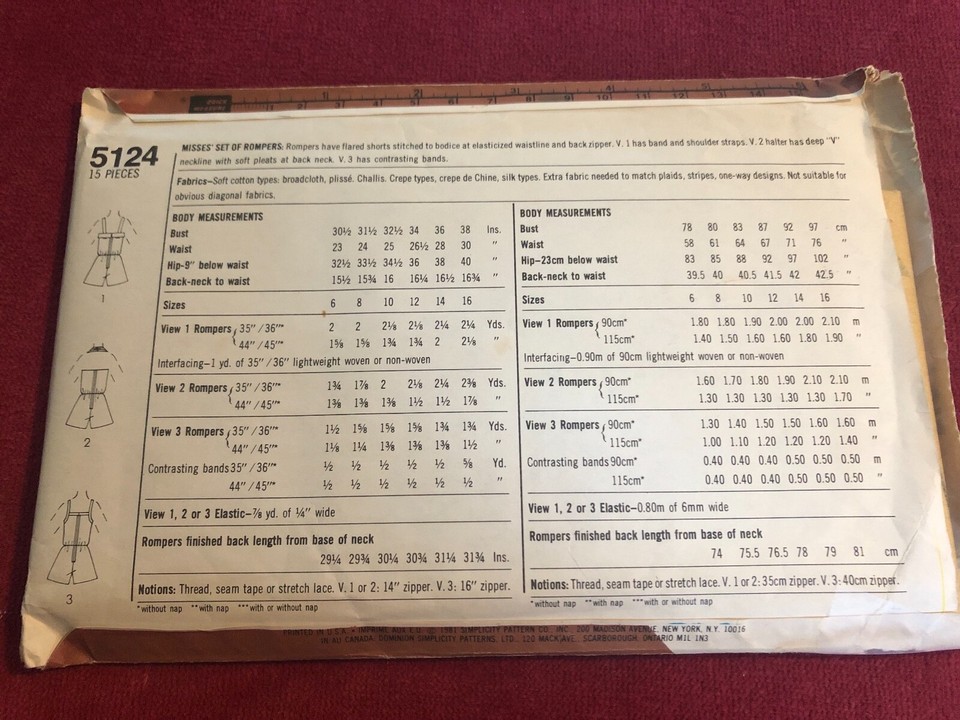 🌹 1981 SIMPLICITY #5124 - LADIES CUTE ( 3 STYLE ) SHORT ROMPER PATTERN ...