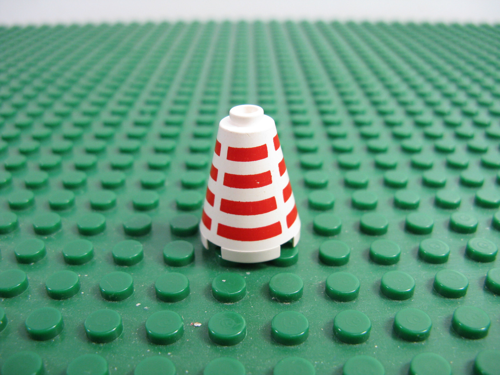 LEGO White Cone 2x2x2 Blacked Open Stud w/Red Stripes Pttn 6345 6396 ...